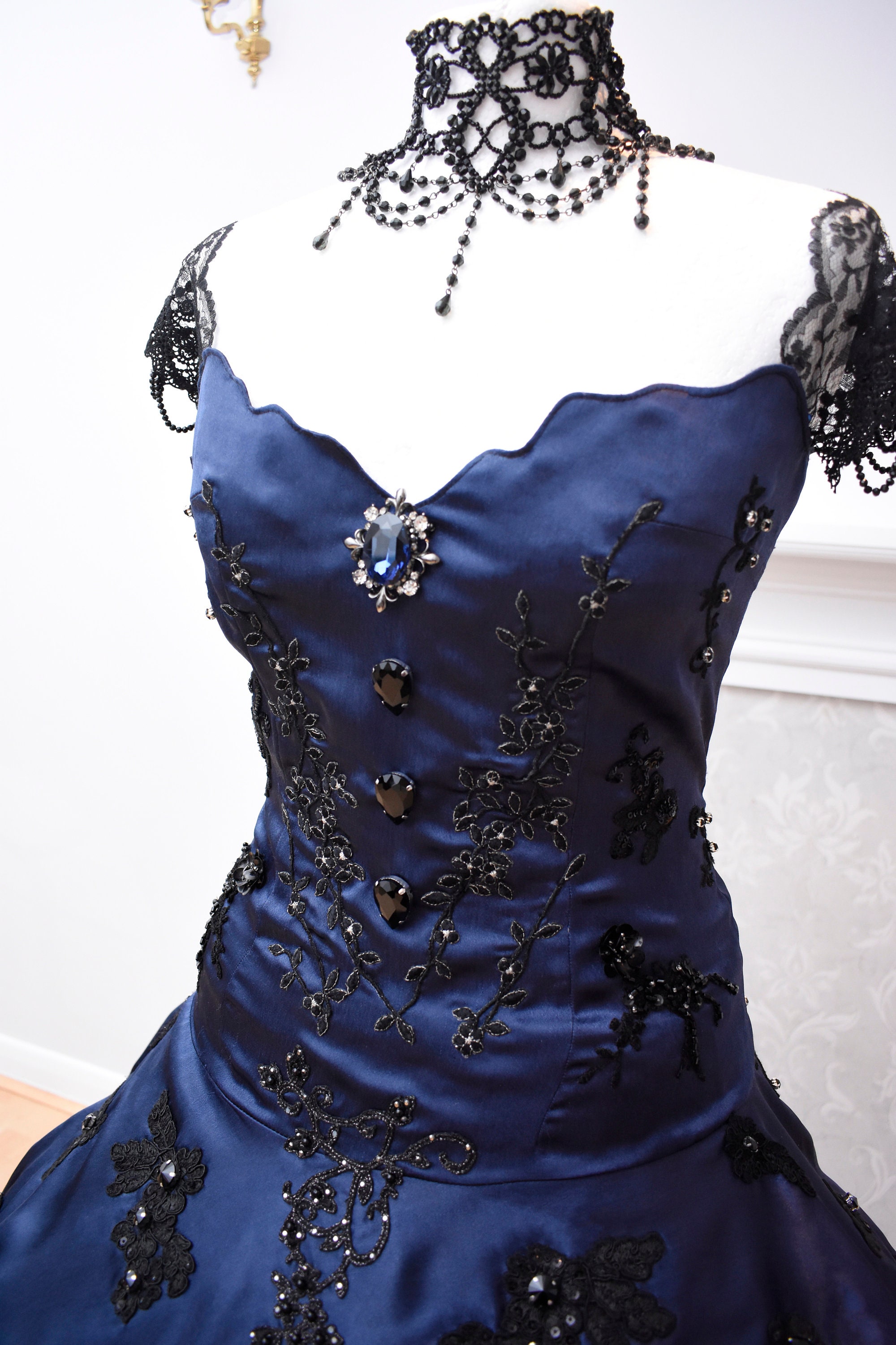 Navy Blue Victorian Gothic Vampire Baroque Gown Unique Haute Couture ...