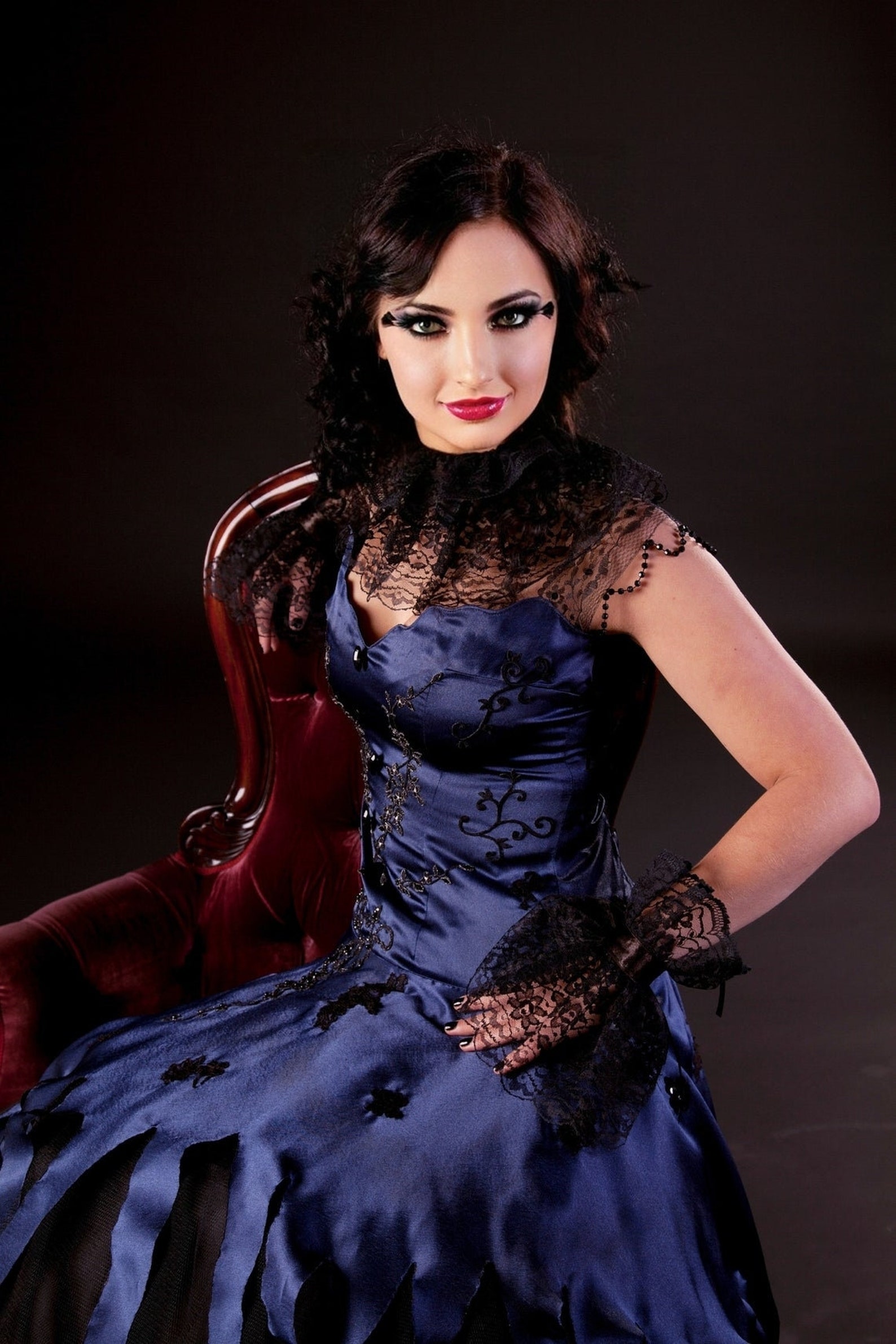 Navy Blue Victorian Gothic Vampire Baroque Gown Unique Haute Couture ...