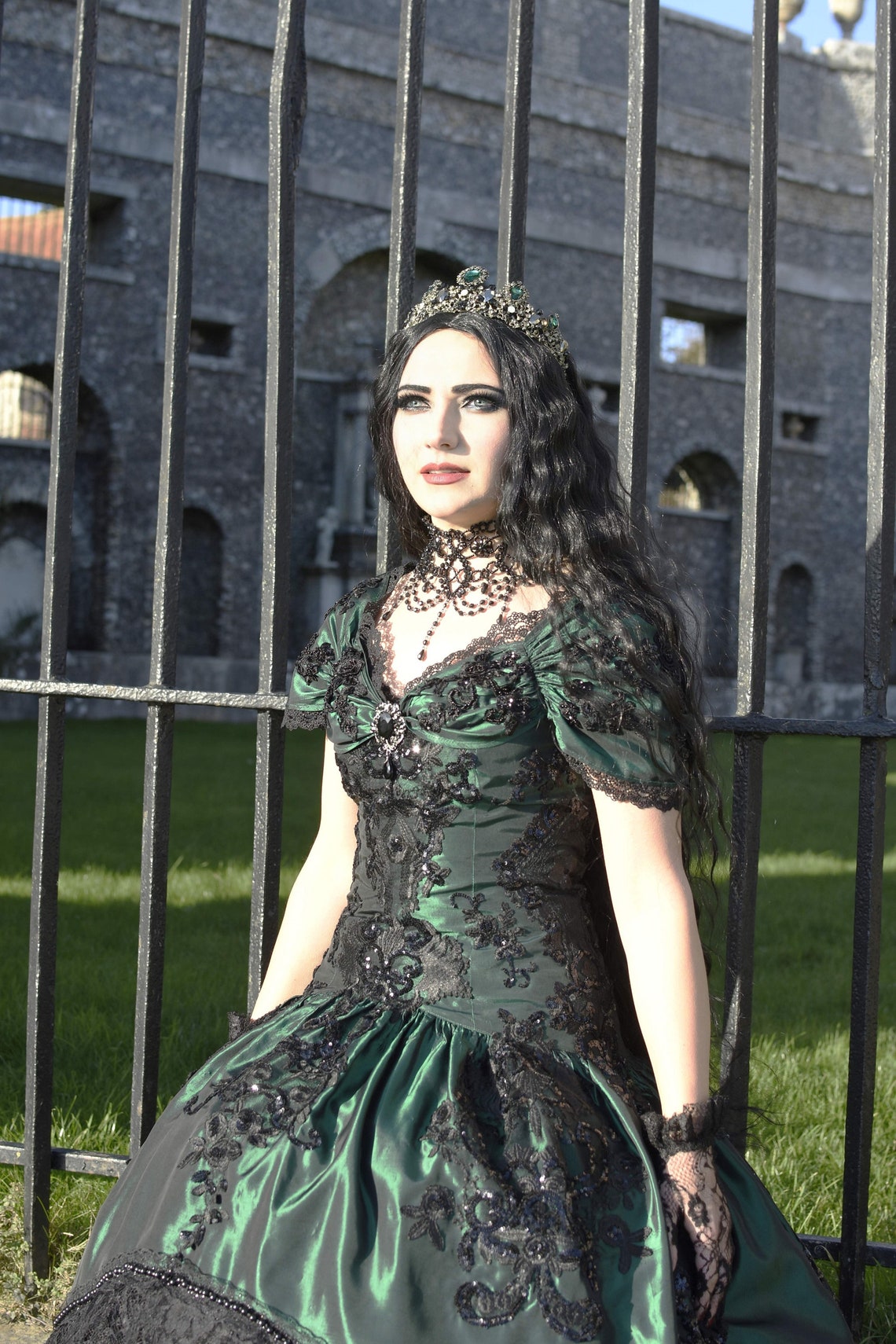 Emerald Green Royal Gothic Wedding Embroidered Bridal Gown - Etsy