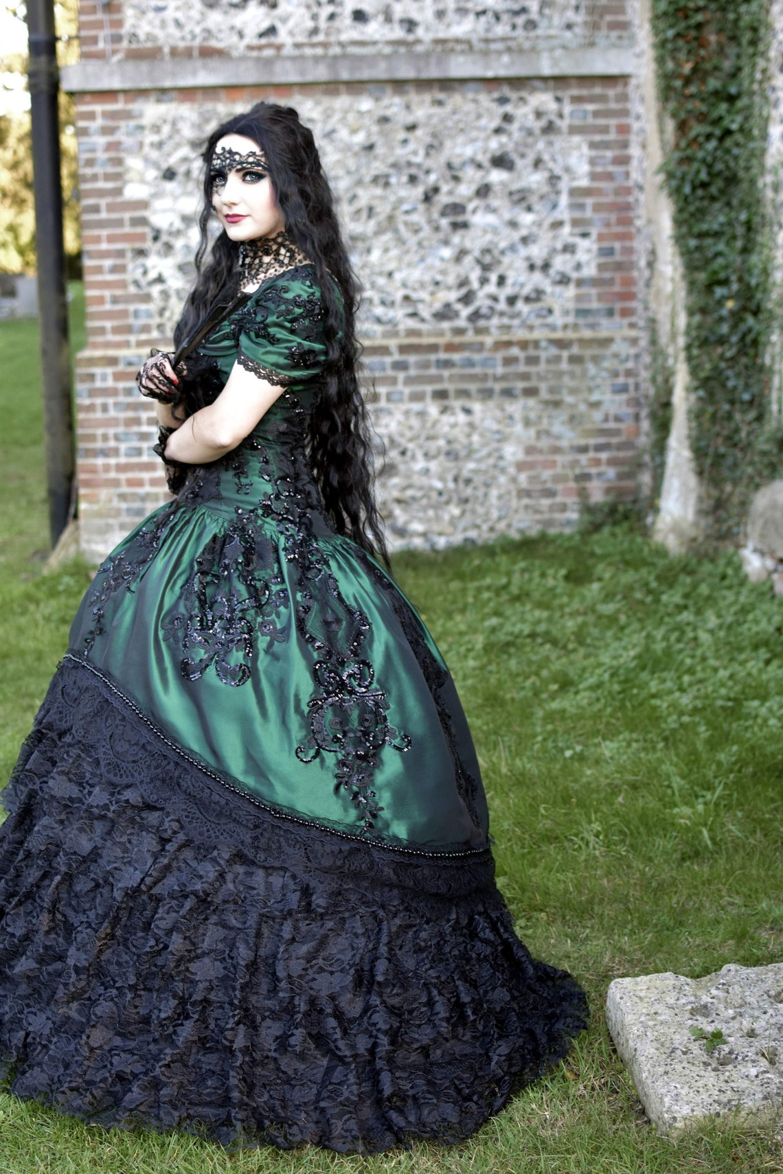 Emerald Green Royal Gothic Wedding Embroidered Bridal Gown Unique Haute ...