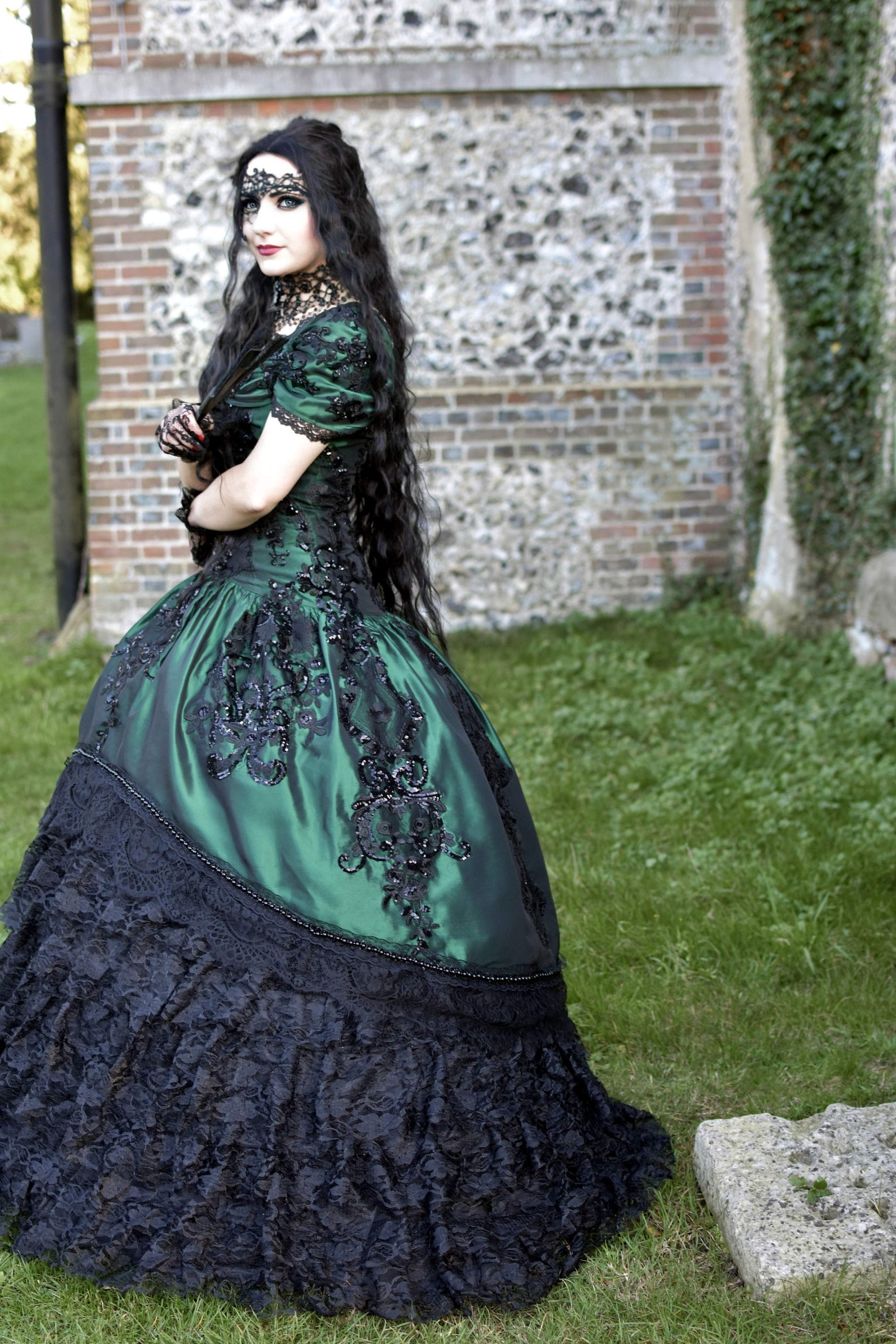 Emerald Green Royal Gothic Wedding Embroidered Bridal Gown Unique Haute ...