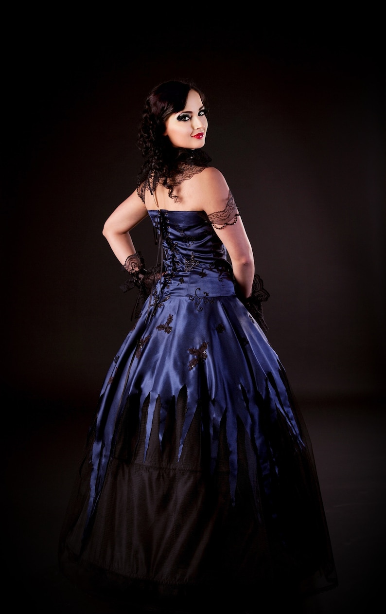 Navy Blue Victorian Gothic Vampire Baroque Gown Unique Haute Couture ...
