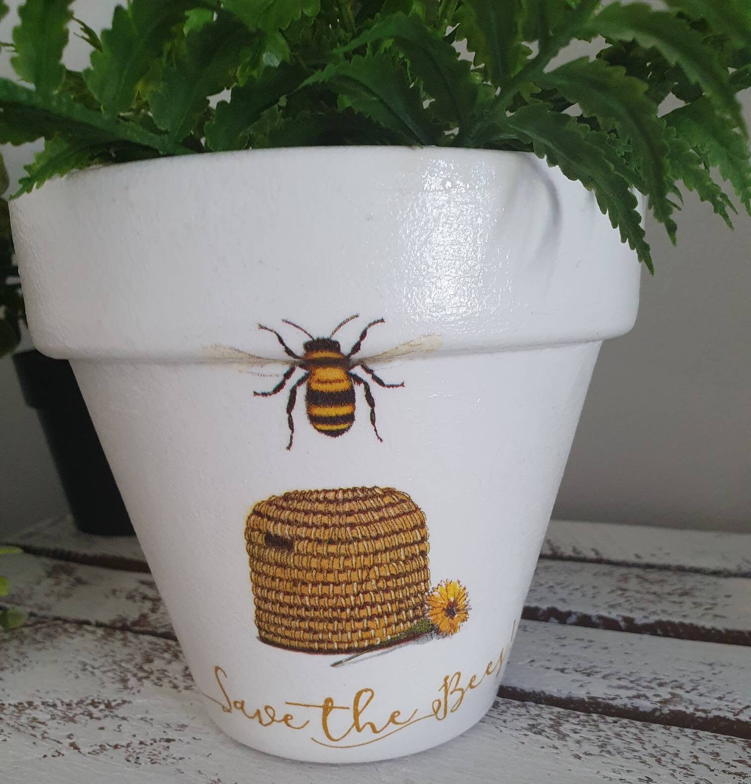 Bee pot hand painted & decoupaged terracotta plant pot save | Etsy