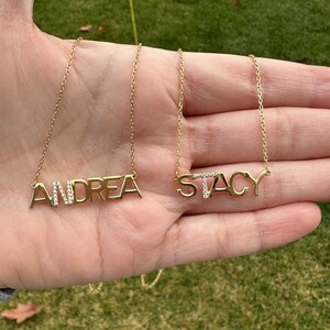 Sterling Silver 14K Gold Plated Stacy Block Nameplate Necklace | Name ...