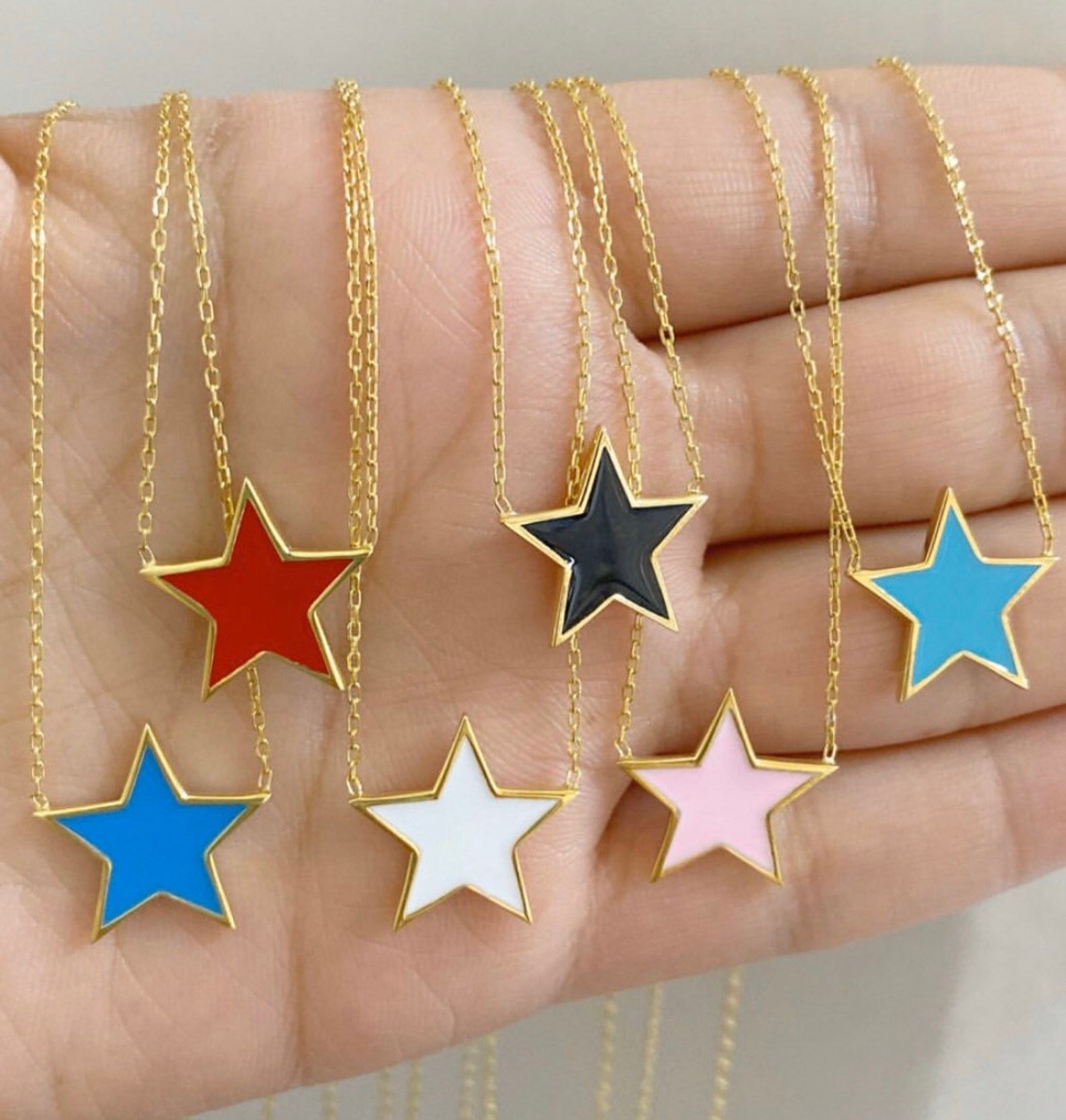 Sterling Silver and Gold Plated Star Enamel Necklace - Etsy
