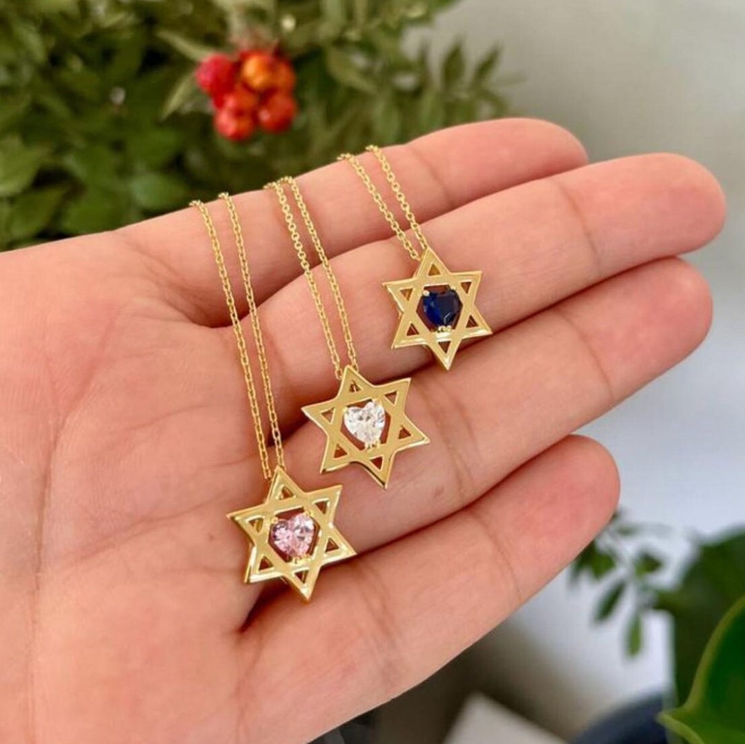 Floating Diamond Heart Star of David Necklace | Floating Diamond Heart ...