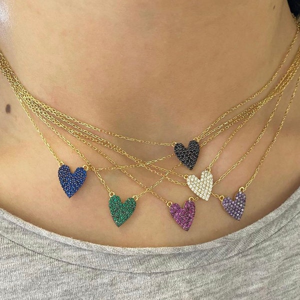 Pave Heart Necklace - Etsy