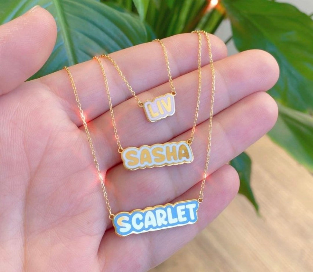 Enamel Outline Bubble Nameplate Necklace | Enamel Hebrew Name Necklace ...
