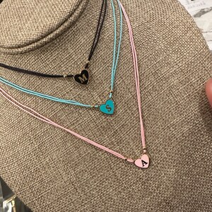 Enamel Heart Initial String Necklace | Sterling Silver 14K Gold Plated ...