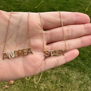 Sterling Silver 14K Gold Plated Stacy Block Nameplate Necklace | Name ...
