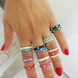 Colorful Enamel Rings and Bands in Sterling Silver Gold Plated (as ...