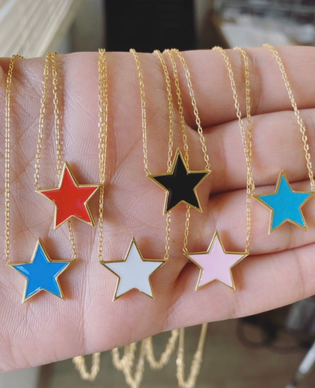 Sterling Silver and Gold Plated Star Enamel Necklace - Etsy
