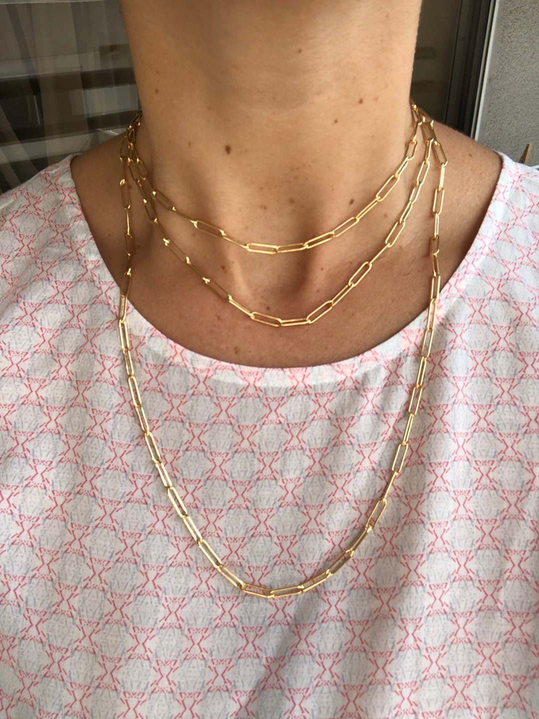 14k Gold Filled Paper Clip Chain Chains Necklace/choker. Long Link ...