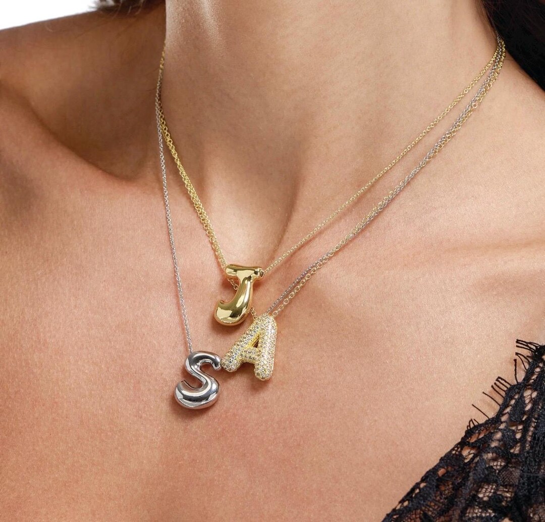 Personalized Bubble Initial Necklace. Custom Pave Initial Bubble ...