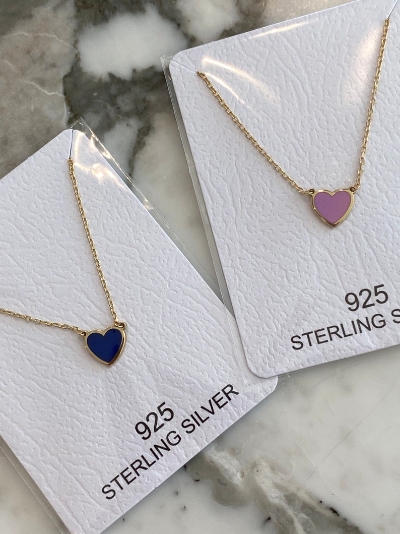 Sterling Silver and Gold Plated Mini Heart Enamel Necklace. | Etsy