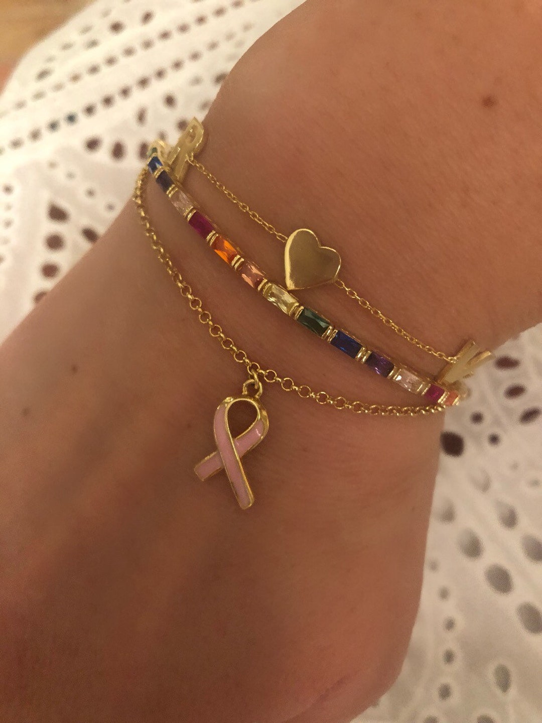 Breast Cancer Awareness Bracelet Sterling Silver Gold Plated - Etsy