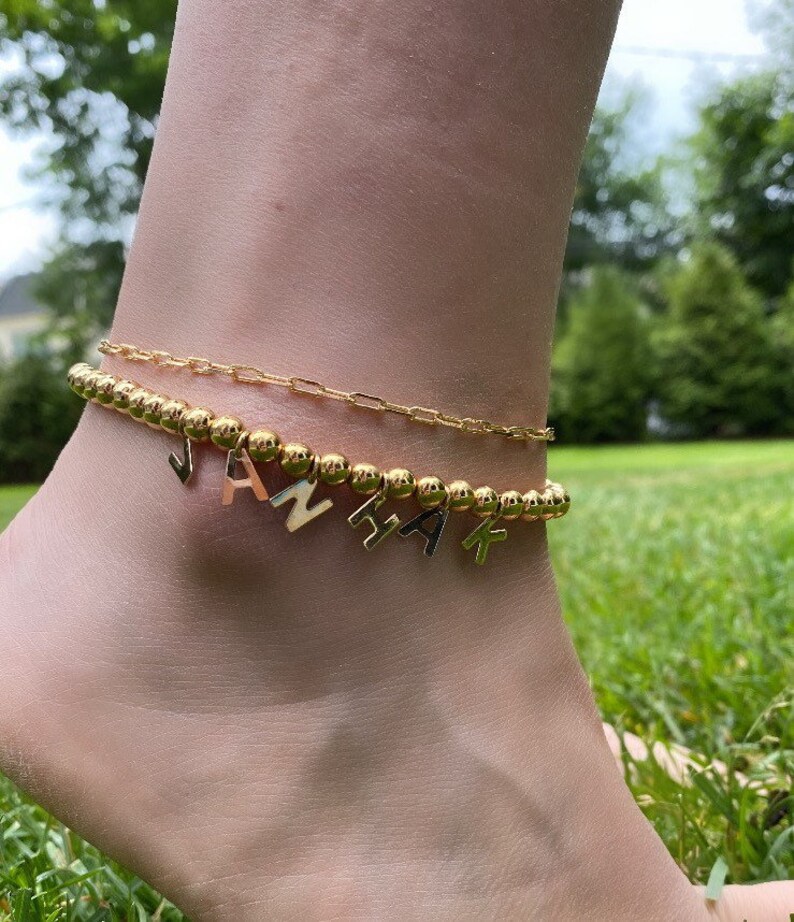 18K Gold Filled Personalized Custom Anklet. Initial Anklet. - Etsy