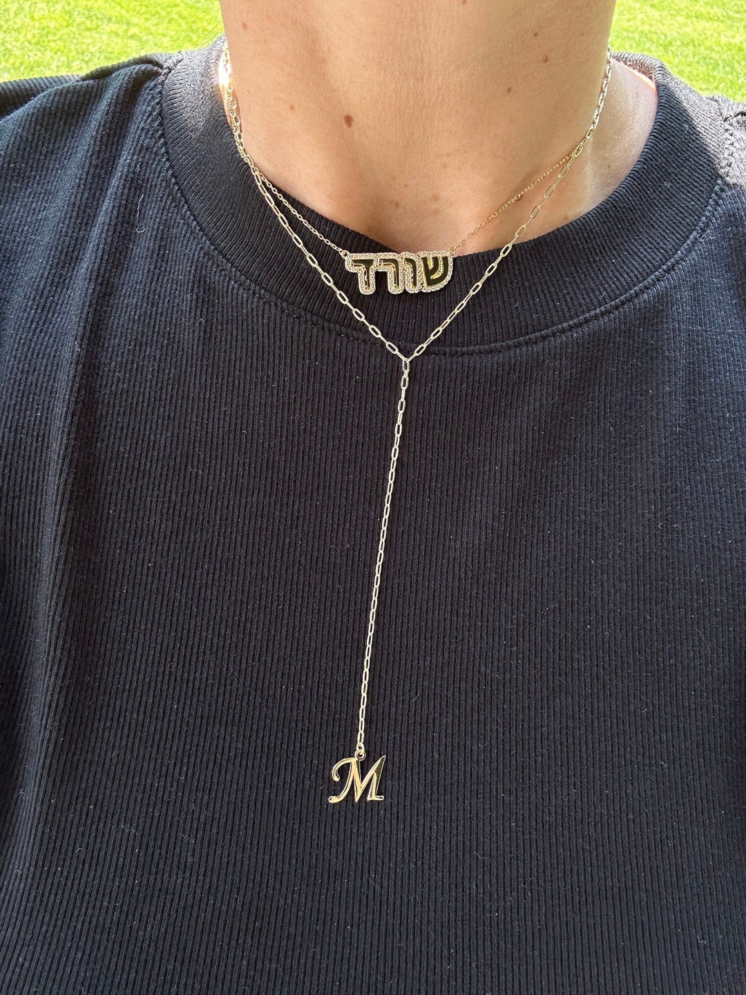 14k Gold Plated Paper Clip Initial Lariat L Gold Plated Link Initial ...