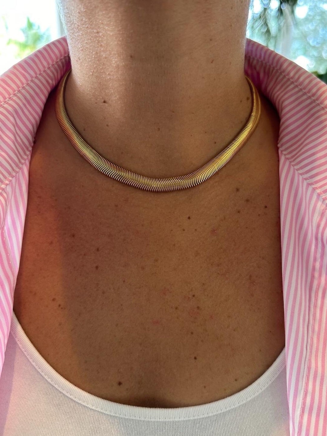 18K Gold Filled 10mm Herringbone Chain Necklaces. Snake Chain Necklaces ...