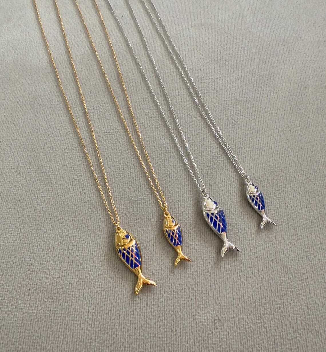 Sterling Silver and Gold Plated Enamel Fish Necklaces. Enamel Fish ...