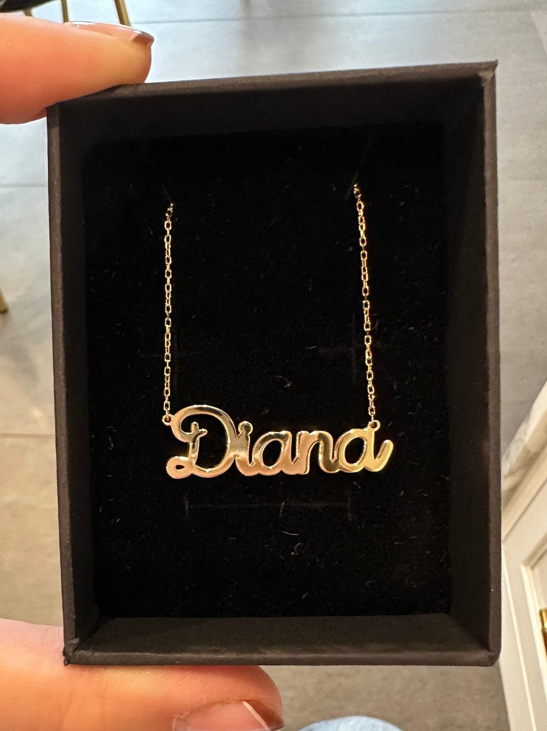 Sterling Silver 14K Gold Plated Script Diana Nameplate Necklace | Name ...