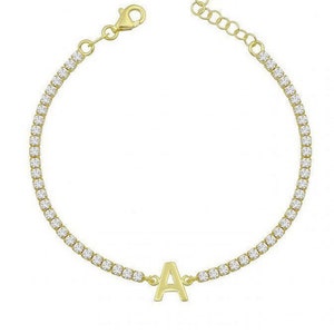 Initial Tennis Bracelet Rainbow Initial Tennis Bracelet Letter Bracelet ...