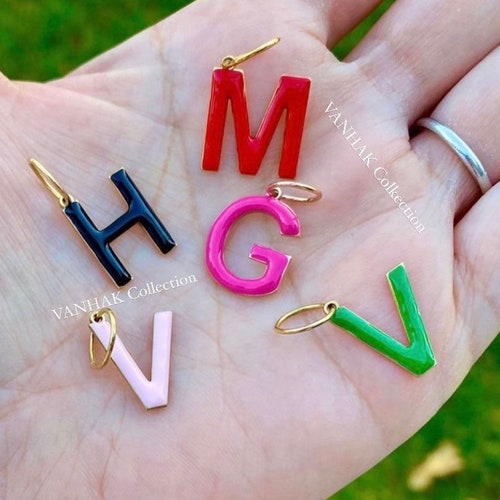 Enamel Charm. Enamel Initial / Letter Charm. Colorful Enamel - Etsy