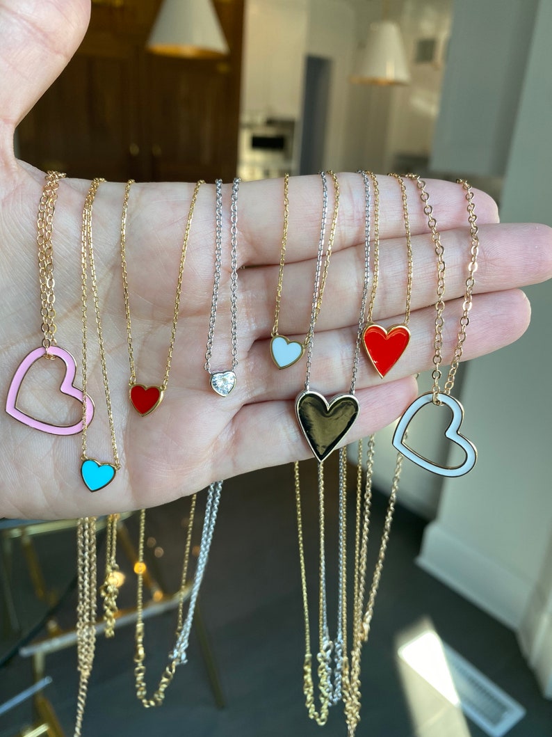 Sterling Silver and Gold Plated Mini Heart Enamel Necklace. | Etsy