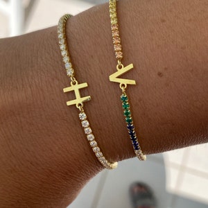 Initial Tennis Bracelet Rainbow Initial Tennis Bracelet Letter Bracelet ...