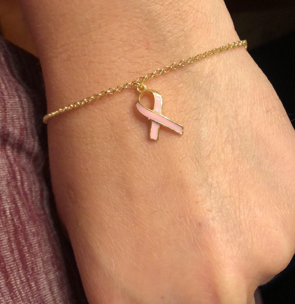 Breast Cancer Awareness Bracelet Sterling Silver Gold Plated | Etsy