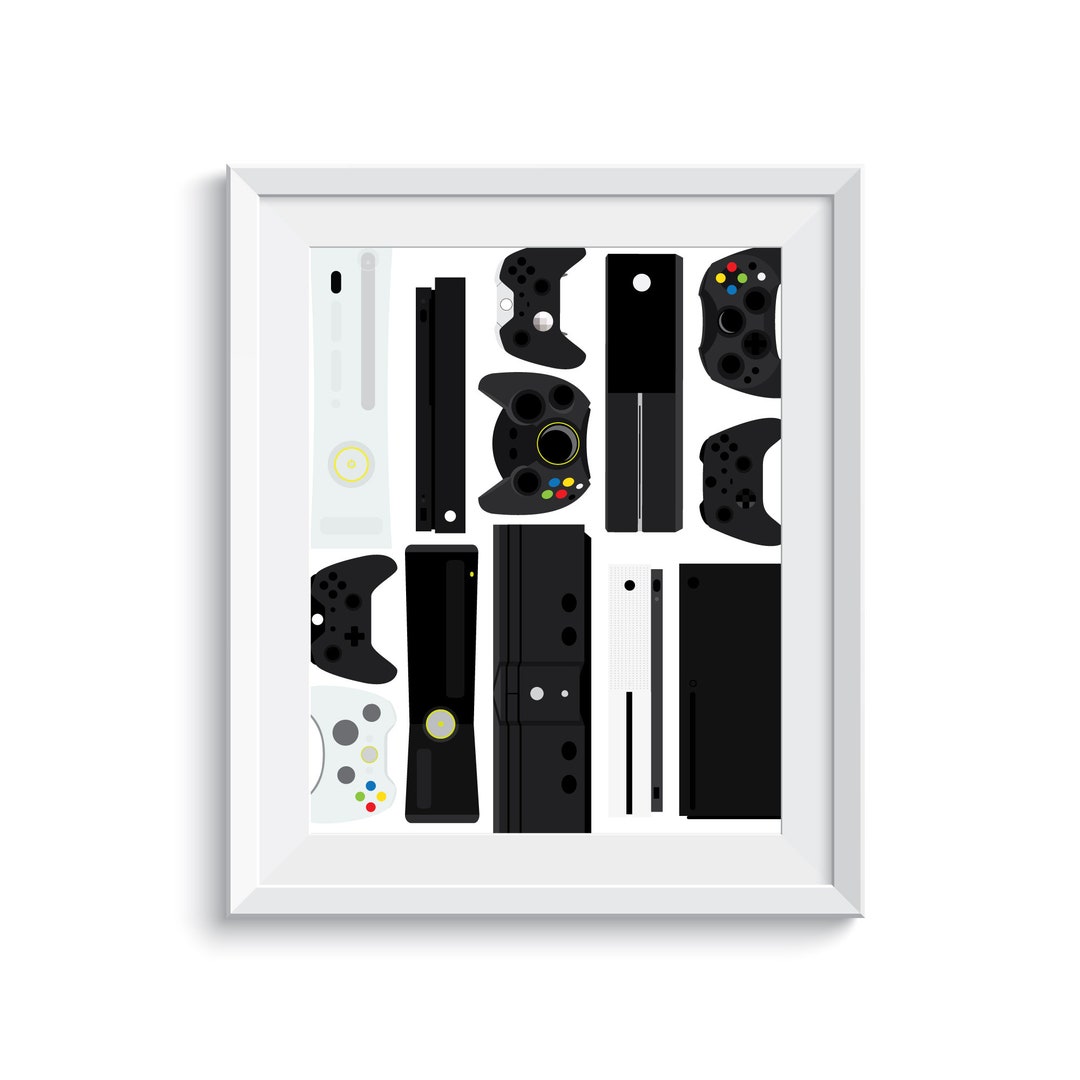 Xbox Consoles & Controllers Art Print, Gamer Room Decor (digital ...