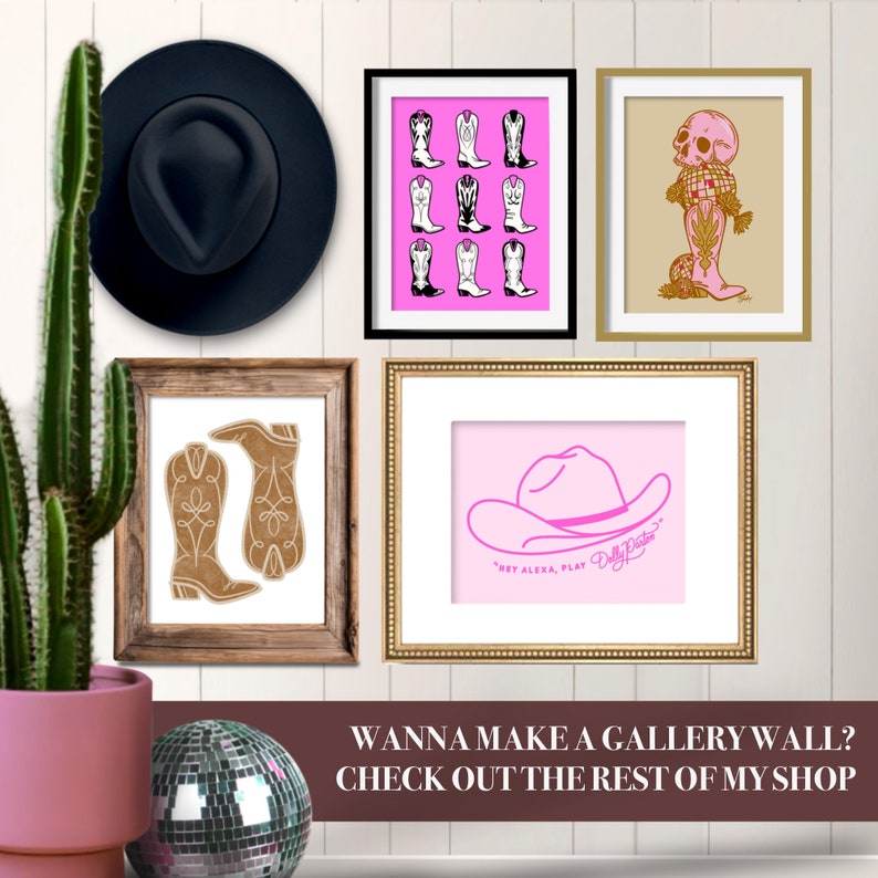 Disco Daisy Cowgirl Skull Art Hot Pink and Purple - Etsy