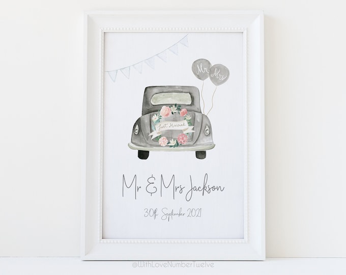 Personalised Just Married Wedding Car Print Wedding Print Wedding Day ...