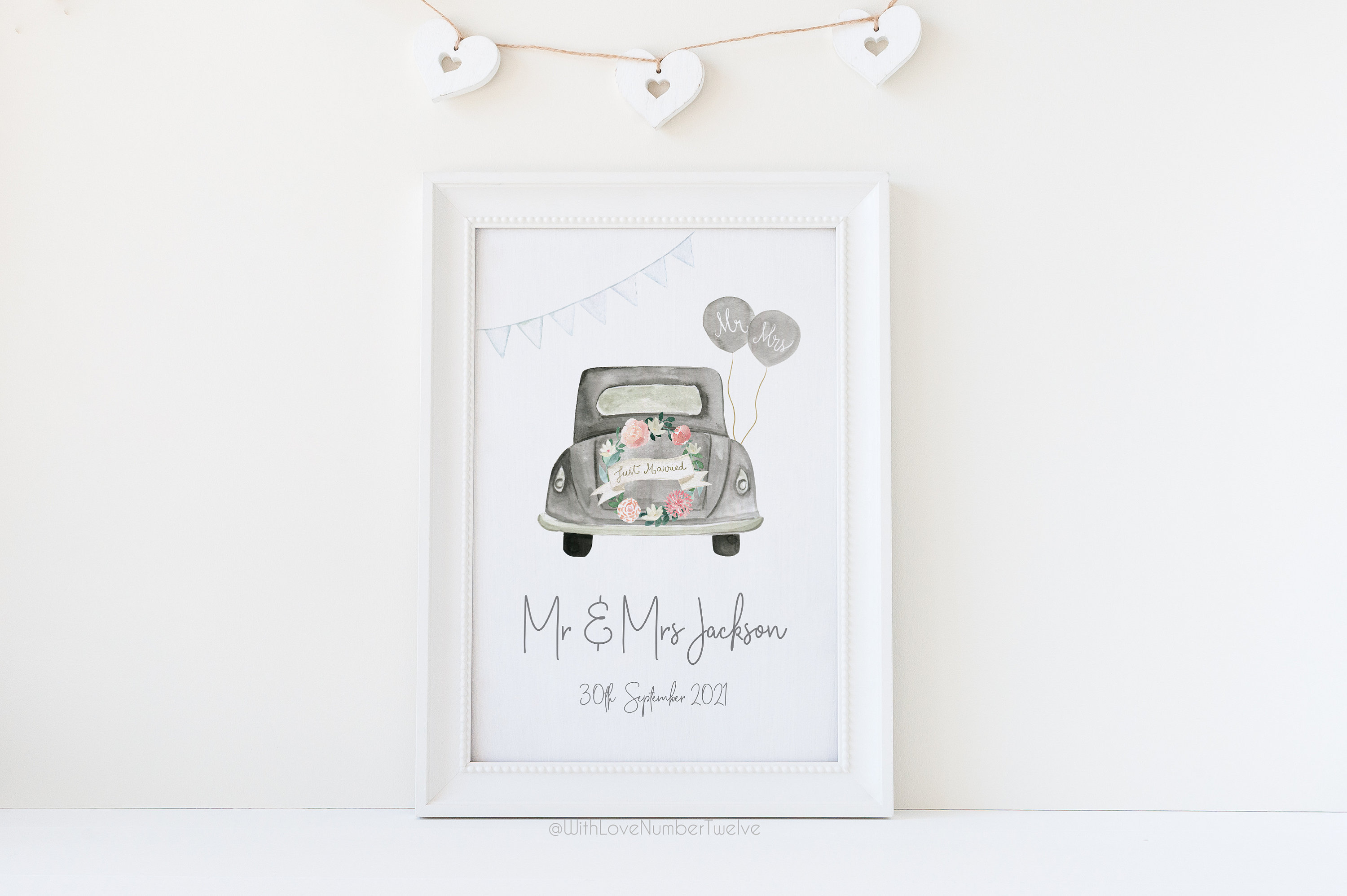 Personalised Just Married Wedding Car Wedding Print | Etsy