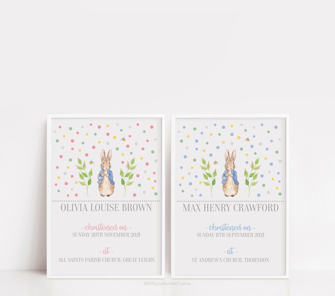 Personalised Peter Rabbit Christening Print - Christening Keepsake ...
