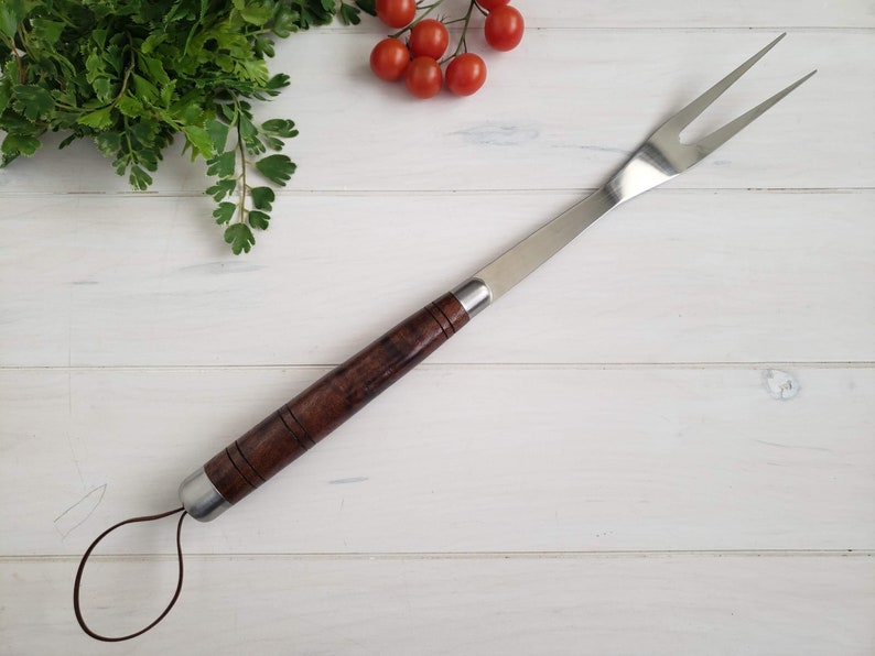 Wood Handle Grill Tool Set: Stainless Steel Spatula, Tongs & Fork - Etsy