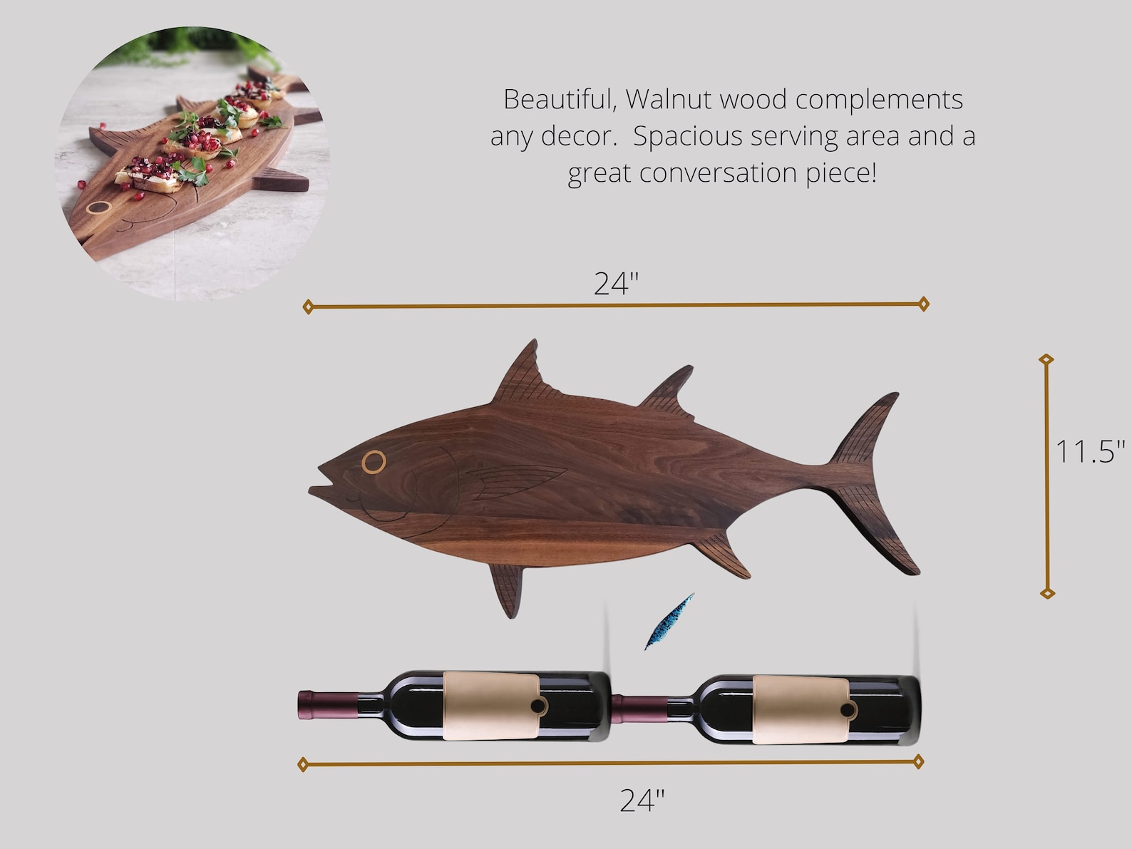 Serving Board Fish Shape, Coastal Fish Decor, Walnut Wood - Etsy