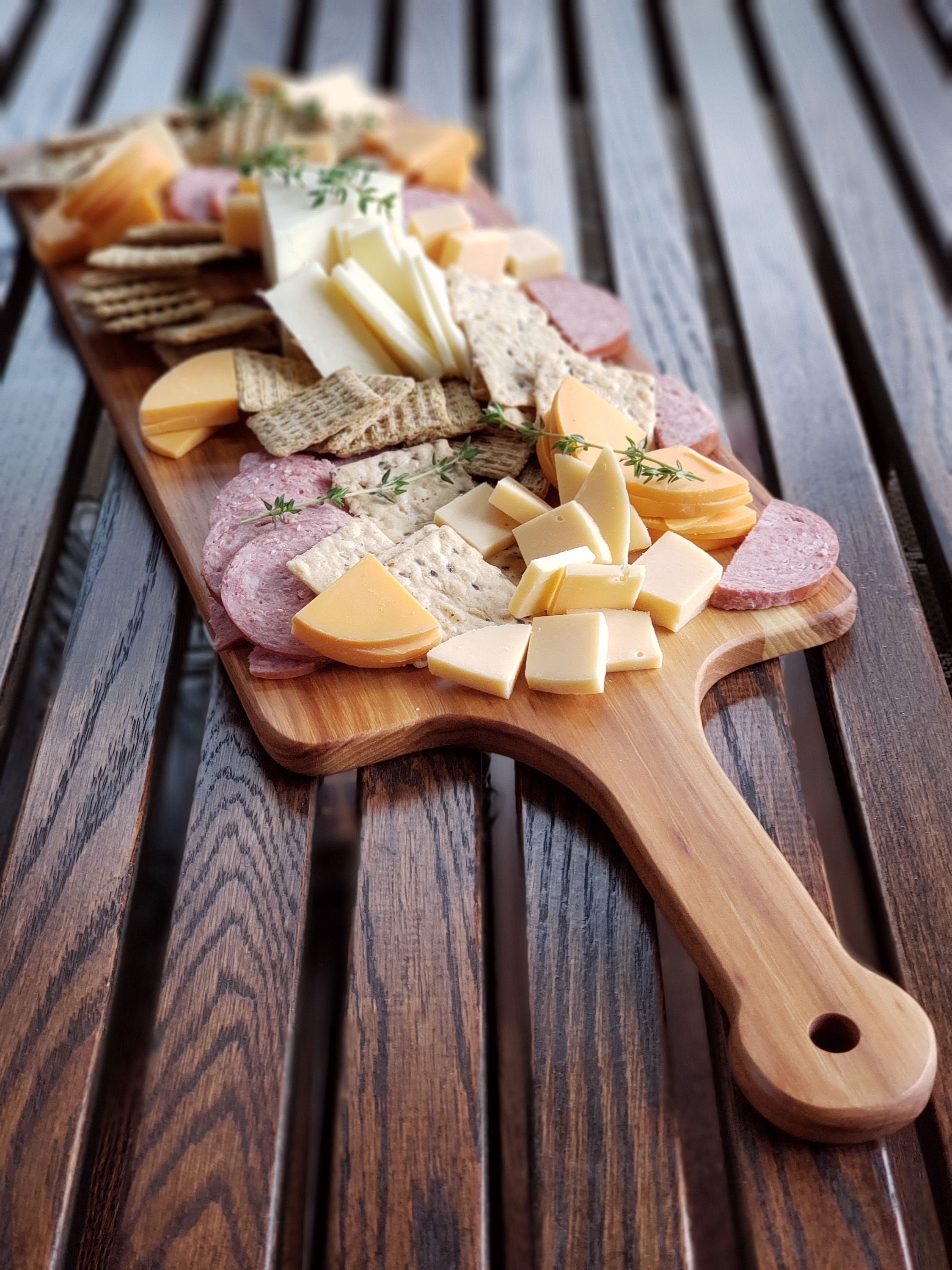 Hickory Charcuterie Board With Handle: Long Wood Serving Board - Etsy