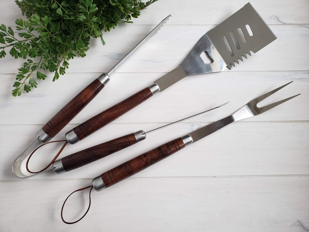 Grill Tool Set With Wood Handles, Heavy Duty BBQ Utensils, Walnut or ...