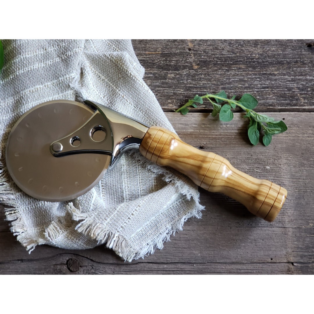 Large 4 Inch Pizza Cutter With Wood Handle, Heavy Duty, Deep Dish, Pan ...