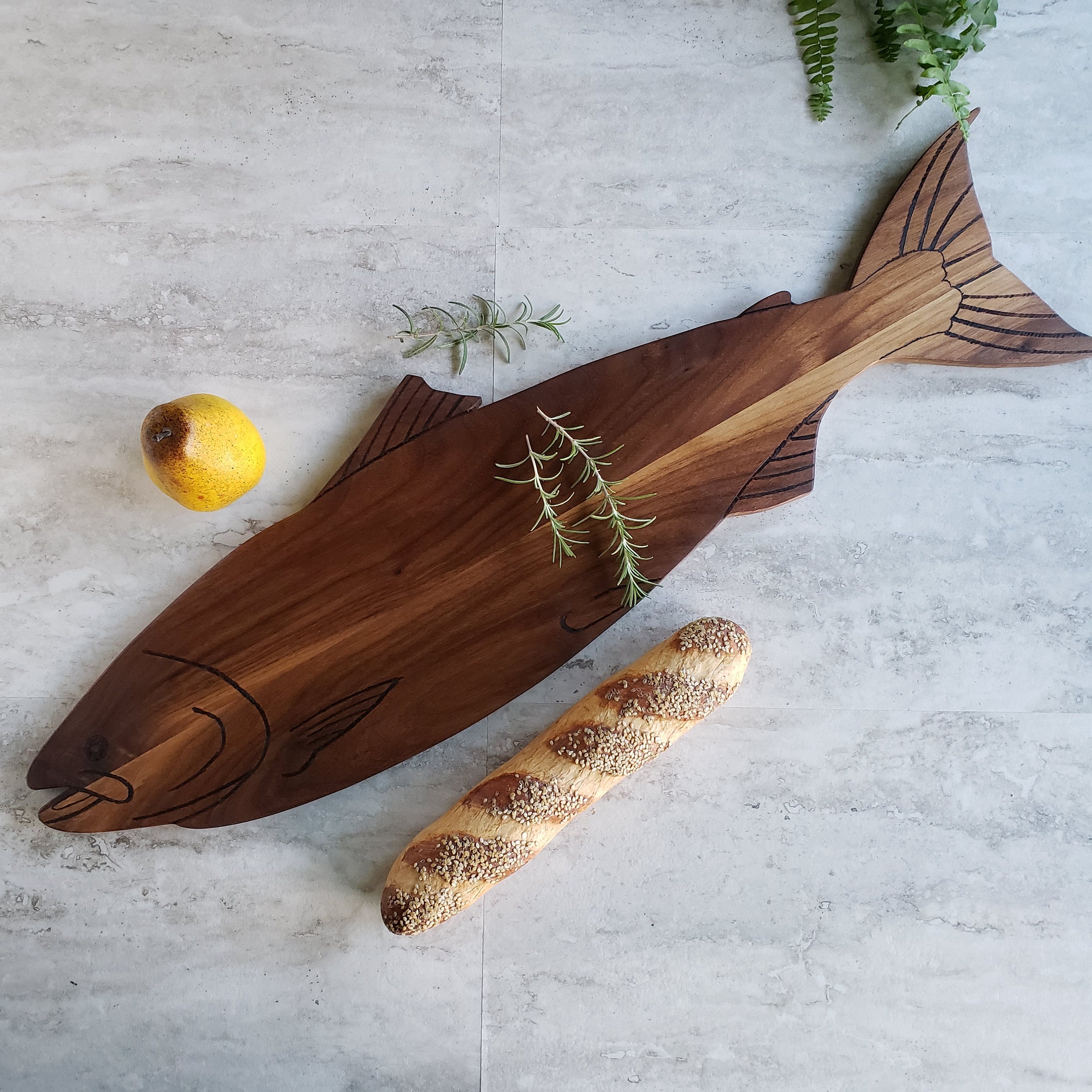 Serving Board Fish Shape Decor Walnut Long Charcuterie | Etsy