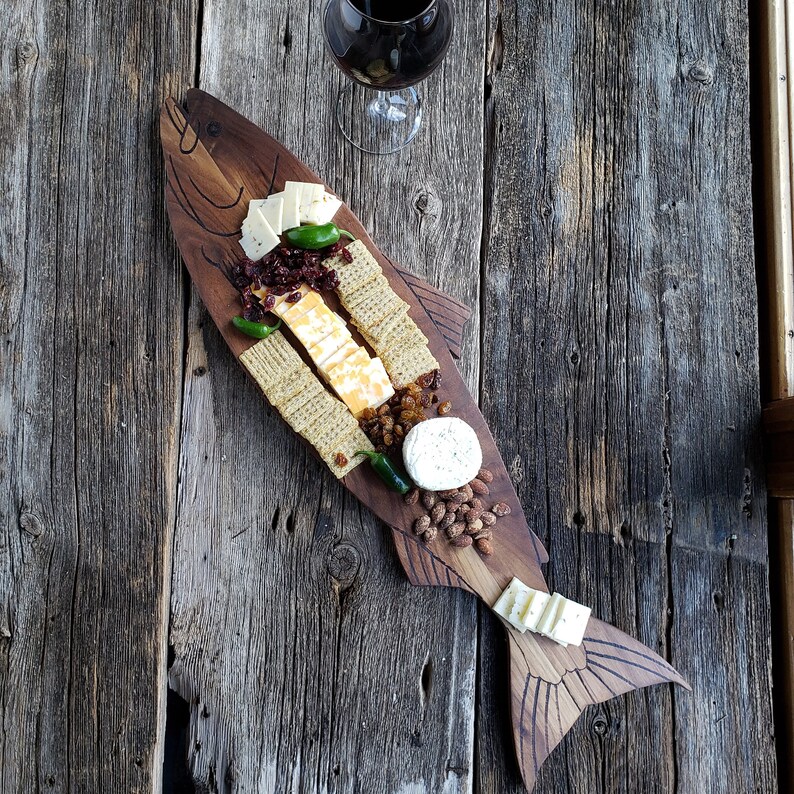 Serving Board Fish Shape Decor Walnut Long Charcuterie - Etsy