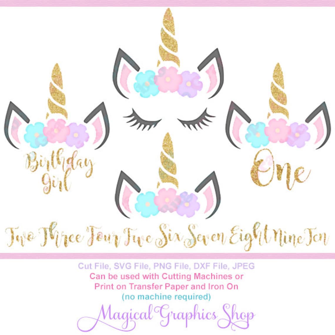 Unicorn Head SVG Cutting File Unicorns Birthday Girl Shirt - Etsy