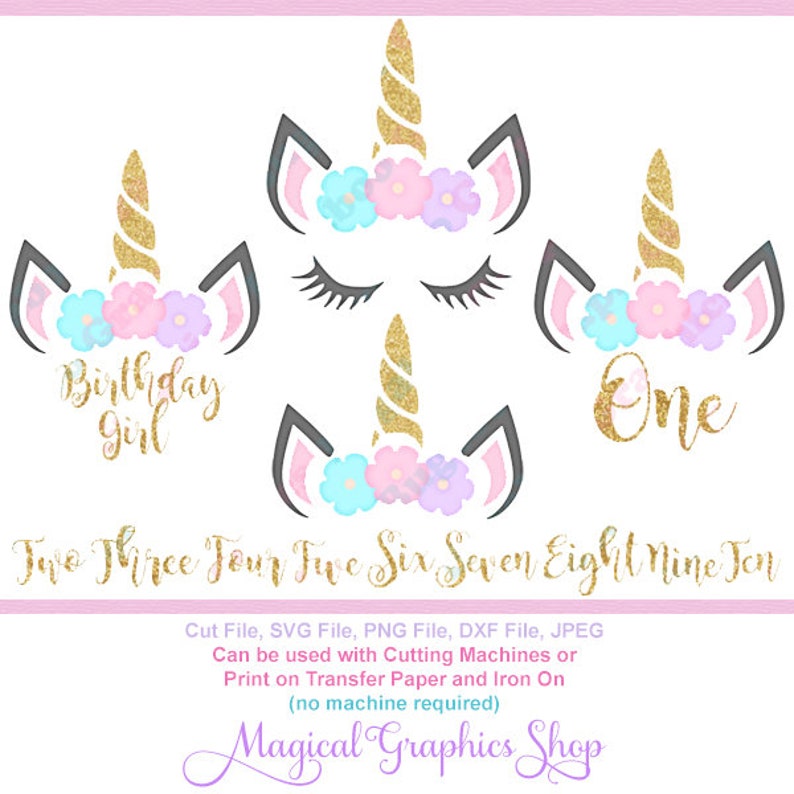 Unicorn Head SVG Cutting File, Unicorns Birthday Girl Shirt, Heat ...