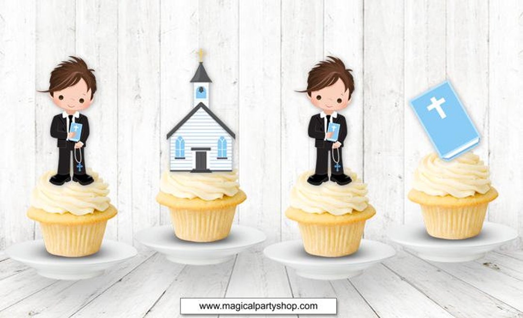First Holy Comminion Cupcake Toppers Boy Boys First Communion 1st ...
