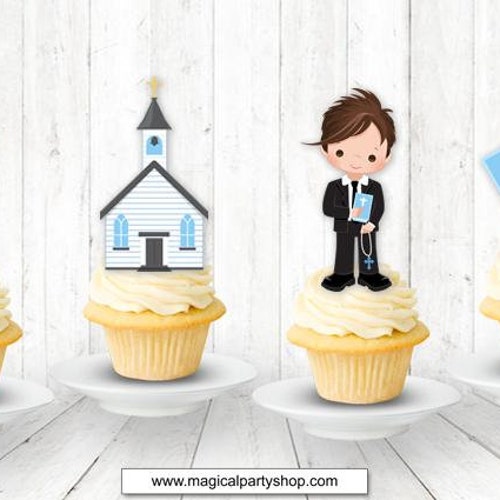 First Holy Comminion Cupcake Toppers Boy Boys First Communion - Etsy