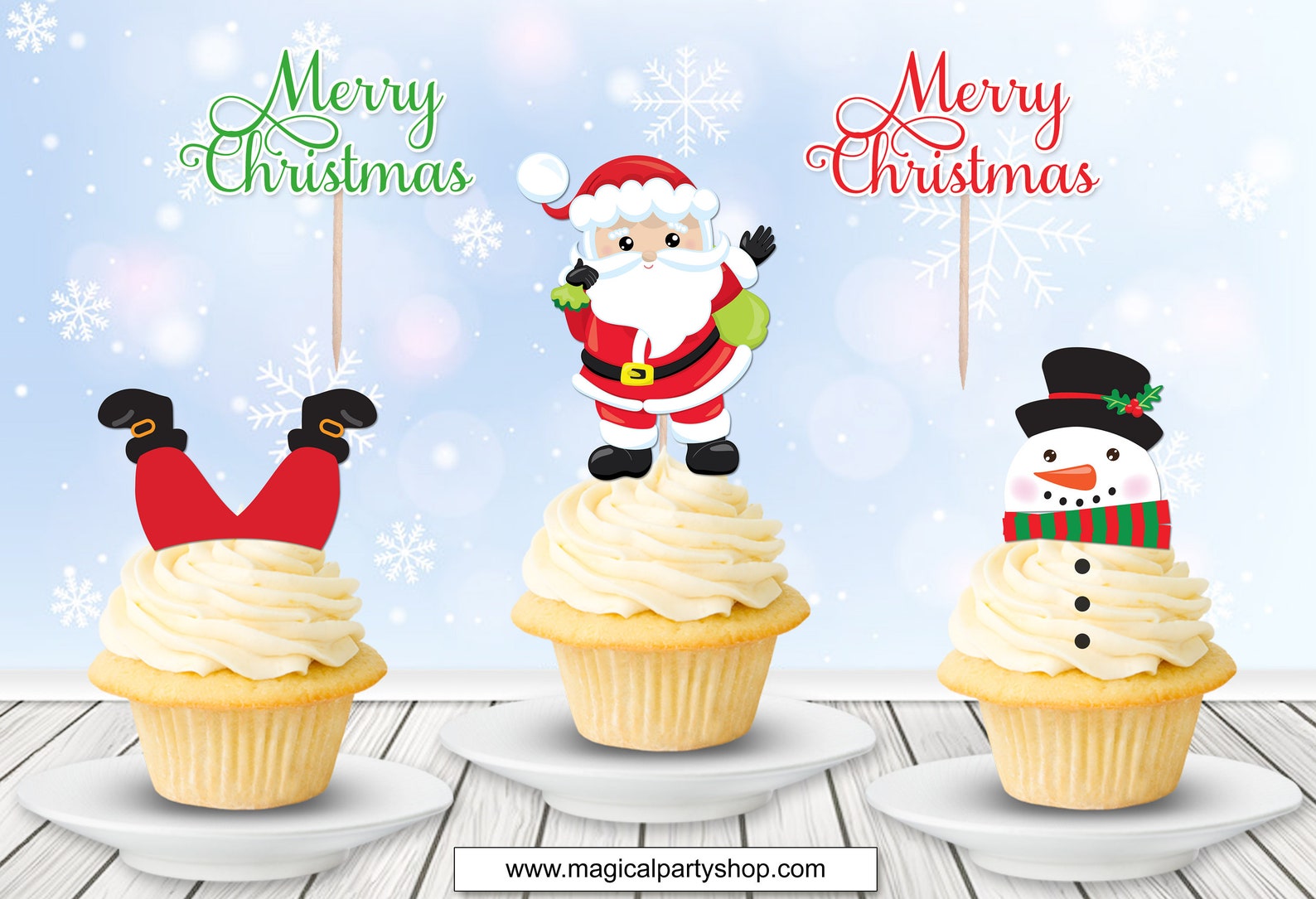 Merry Christmas Cupcake Toppers Santa Cupcake Snowman Cupcake - Etsy