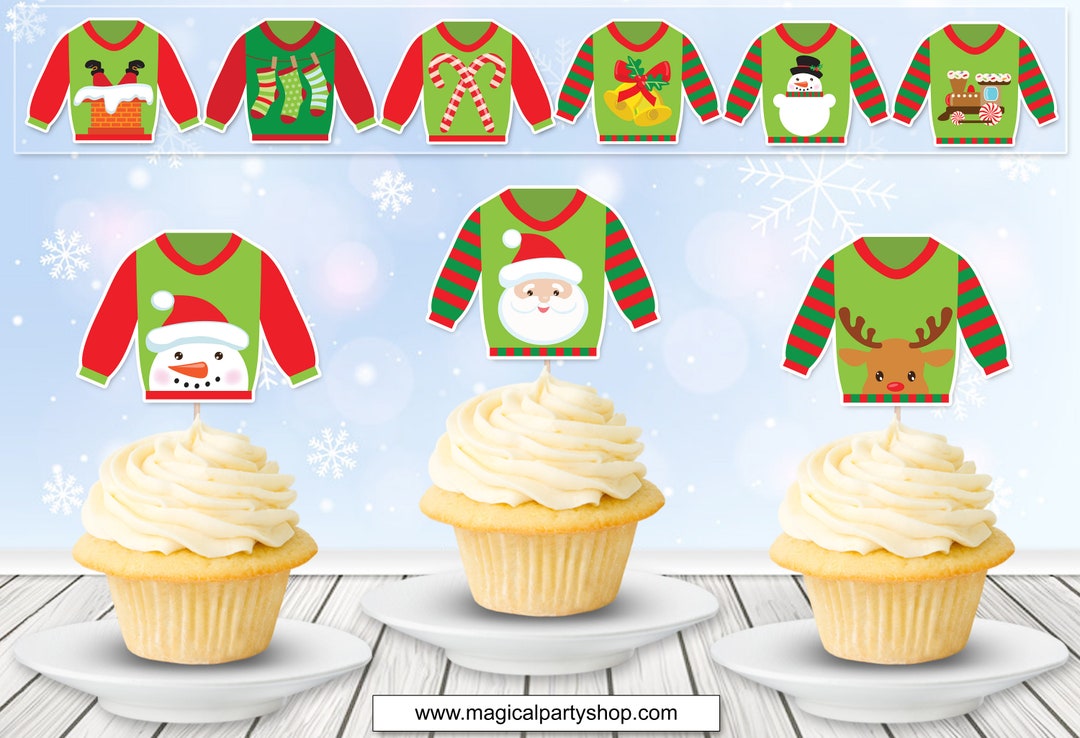 Ugly Sweater Cupcake Toppers, Ugly Sweater Toppers, Christmas Cupcake ...