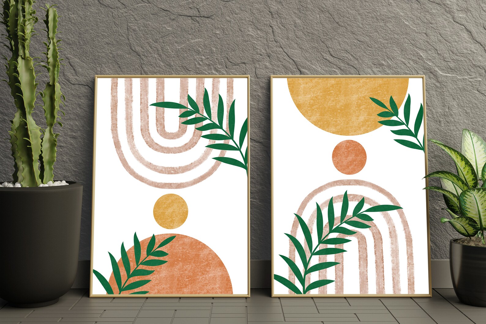 Boho Print Set of 2 Terracotta Wall Art Abstract Landscape - Etsy
