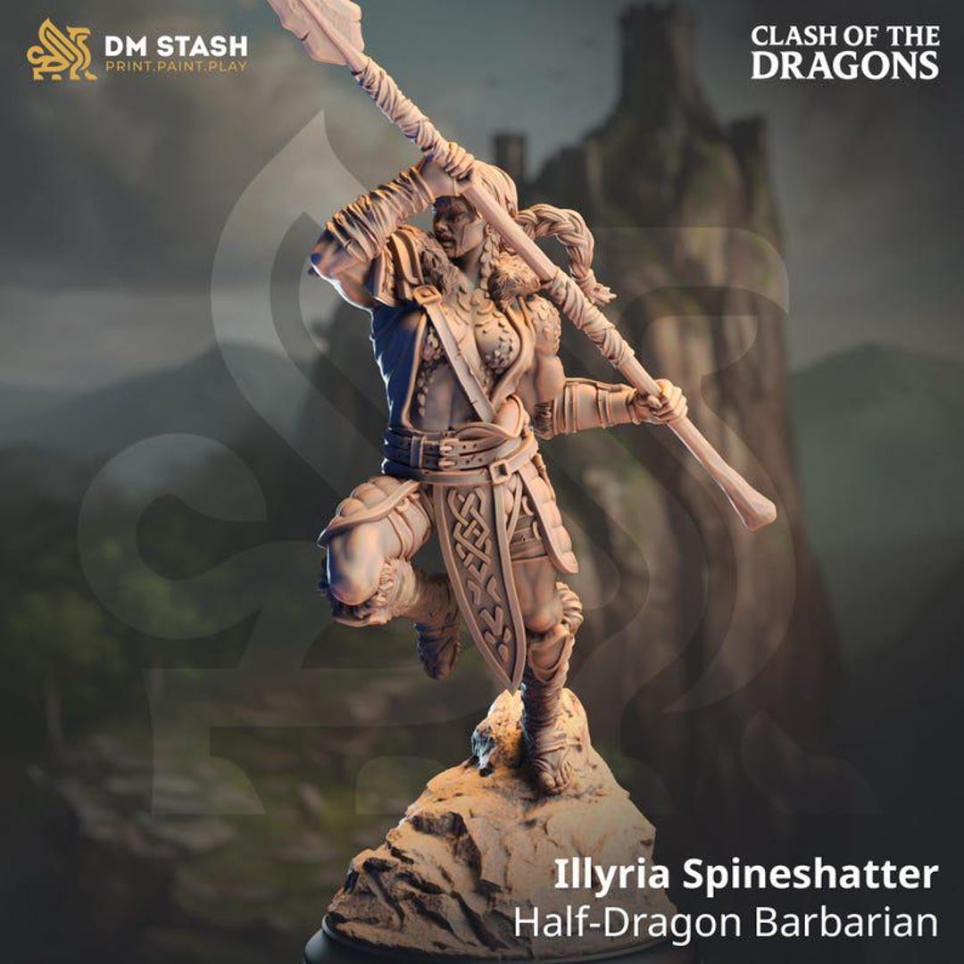 Illyria Spineshatter – Half-dragon Barbarian | 3D Printed | Dungeons ...